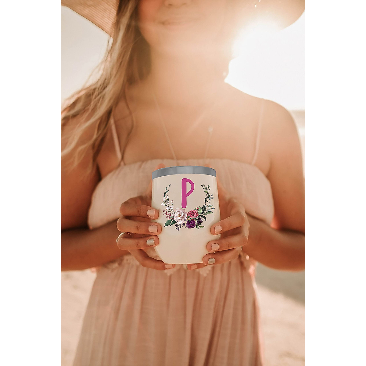 PFL Wedding Gifts for Maid of Honor From Bride -Bachelorette Party Gifts-Bridal Shower Bridesmaids Best Friends Sister -12oz Women Monogrammed Wine Tumbler Coffee Mug Cup Glass -Initial Letter P