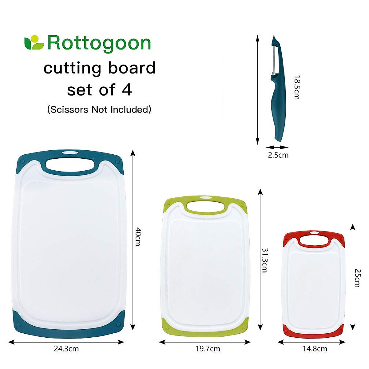 Cutting Boards for Kitchen, Plastic Chopping Board Set of 4 with Non-Slip Feet and Deep Drip Juice Groove, Easy Grip Handle, BPA Free, Non-porous, Dishwasher Safe