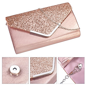 DIGOGO Sequins Flap Evening Purse Envelope Shaped Clutch Purse Chain Crossbody Shoulder Bag for Wedding Party Prom Ball Pink