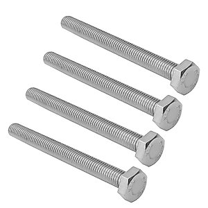 Bettomshin 4Pcs M10 x 100mm Hex Bolts, 304 Stainless Steel 1.5mm Thread Pitch Fully Threaded Metric Hex Head Screw Bolts, Hexagon Screw Bolt, Hex Tap Bolts, Silver (Overall Size 105.5x17x17mm)
