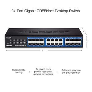 TRENDnet 24-Port Gigabit GREENnet Desktop Switch (TEG-S24DG) and Rack Mount Kit for TEG-S16Dg/TEG-S24Dg (ETH-11MK)