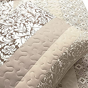 Lush Decor Boho Stripe Reversible Cotton Quilt 3-Piece Set, Full/ Queen, Neutral - Bold Colorful Bohemian Bedding Set