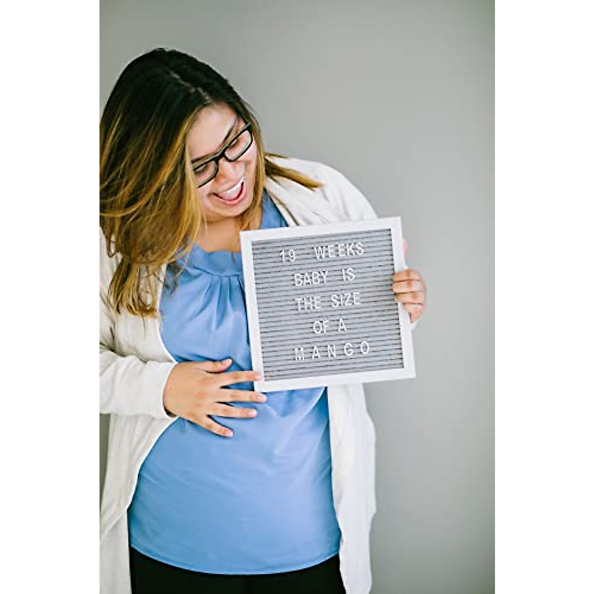 Pearhead Classic Wooden Letterboard, Gender-Neutral Baby Keepsake Nursery Décor, Photo Prop Message Board, Gray and White