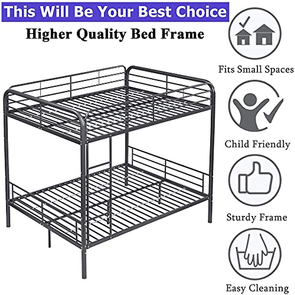 Aooppec Stronger & More Durable Full Over Full Metal Bunk Beds, Heavy Duty Steel Frame Bunk Bed Full Over Full with Ladder & Safety Rails for Kids Adults Teens, Can Be Converted to 2 Beds