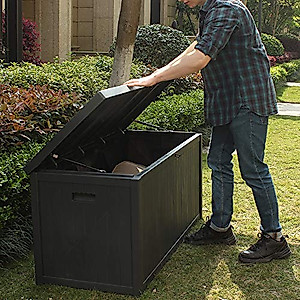 SUNVIVI OUTDOOR 120 Gallon Large Deck Box, Patio Storage Container Box, Resin Outdoor Box for Patio (Black)