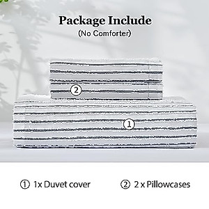 WRENSONGE Duvet Cover Queen, White Boho Duvet Cover Set with Zipper Closure, 3 Pieces Soft Washed Striped Tufted Bedding Duvet Covers for All Season (90"x90")