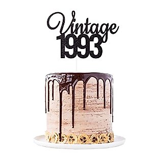 Gexolenu Vintage 1993, 1 PCS Black Glitter Double-sided Happy 30th Cake Topper, Number 30 Birthday Party Supplies, Vintage 30 Decorations for Cake, 30 Party Decorations