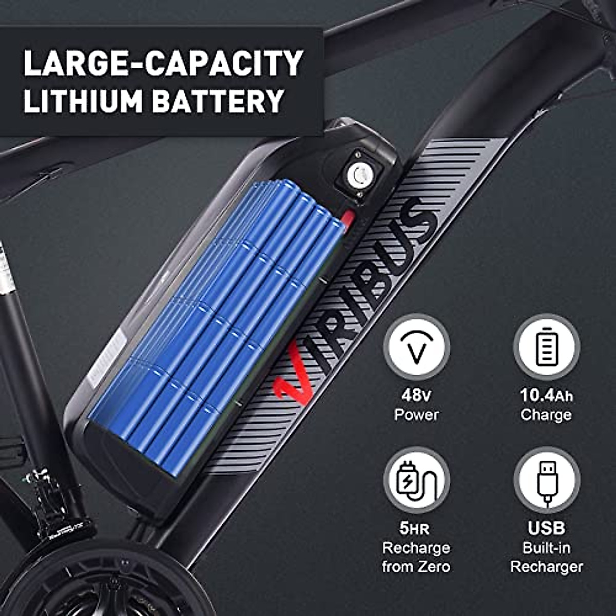 Viribus Electric Bike, 26 inch Electric Mountain Bike for Adults with Throttle, 21 Speed Electric Bicycle, 25 mph E Bike with 48V Removable Battery, Disk Brakes, Adjustable Seat, eBike Men Women