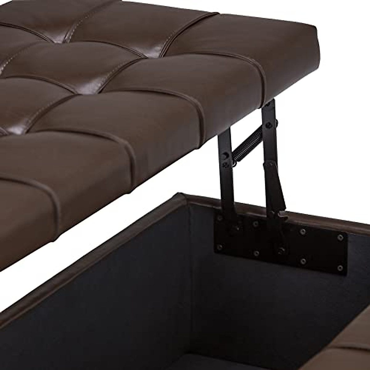 SIMPLIHOME Harrison 36 inch Wide Square Coffee Table Lift Top Storage Ottoman, Cocktail Footrest Stool in Upholstered Chocolate Brown Tufted Faux Leather for the Living Room,