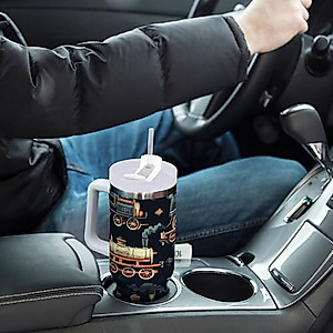 ARGTILDN Steam Train 40 oz Tumbler Insulated Travel Mug with Handle and Straw Lid Vintage Car Stainless Steel Vacuum Coffee Cup Tea Beverage Container Water Bottles for Car Sports office
