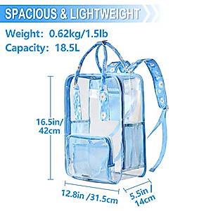 VASCHY Clear backpack for Women, Heavy Duty Transparent See Through Stadium Approved Square Backpack for Teen Girls Bookbag Schoolbag Skyblue