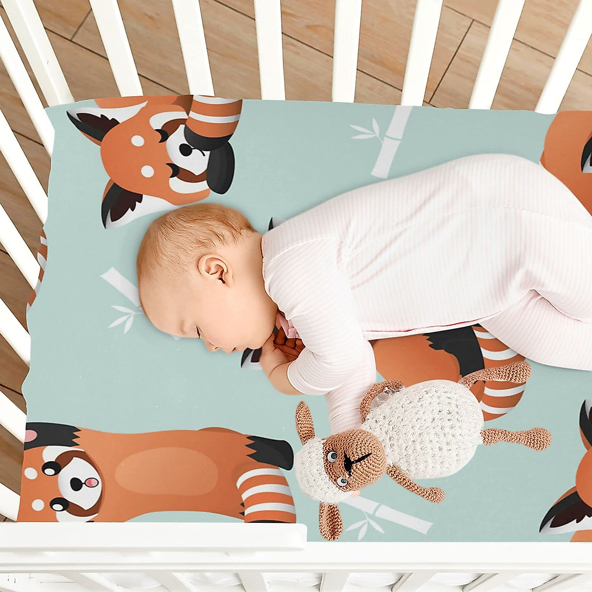 Blueangle Fitted Crib Sheets, Soft Breathable Comfortable Baby Sheet Set for Boys Girls, Cute Red Panda Crib Sheets Fits Standard Crib and Toddler Mattress（170）