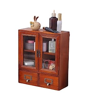 RZGZKLSH Vintage Medicine Cabinet-12"x4.7"x14"Tabletop Cabinet,Countertop Dathroom Cabinet-Wood Storage Cabinets with Doors and Shelves- Floating Shelf Cabinet Organization（Brown
