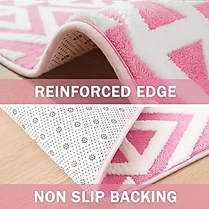 Unirea Geometric Shag Area Rugs, Pink Rugs for Bedroom Girls, 3x5 Feet Machine Washable Small Rug Memory Foam Fluffy Carpet for Kids Living Room Dorm Nursery Bedside Play Mat Accent Home Decor