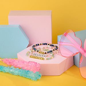 INSPIRED VOICES Family Letter Bracelets - Sister Bracelet, Grandma Bracelet, Mom Bracelet - Sister Gifts for Women (MOM/Gold Plated/Blue)