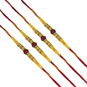 IndiaBigShop Set of 4 Rakhi for Brother, Rudraksha and Multi Beads/Stone Design Rakhi Bracelet, Multi Design & assorted color for Raksha Bandhan