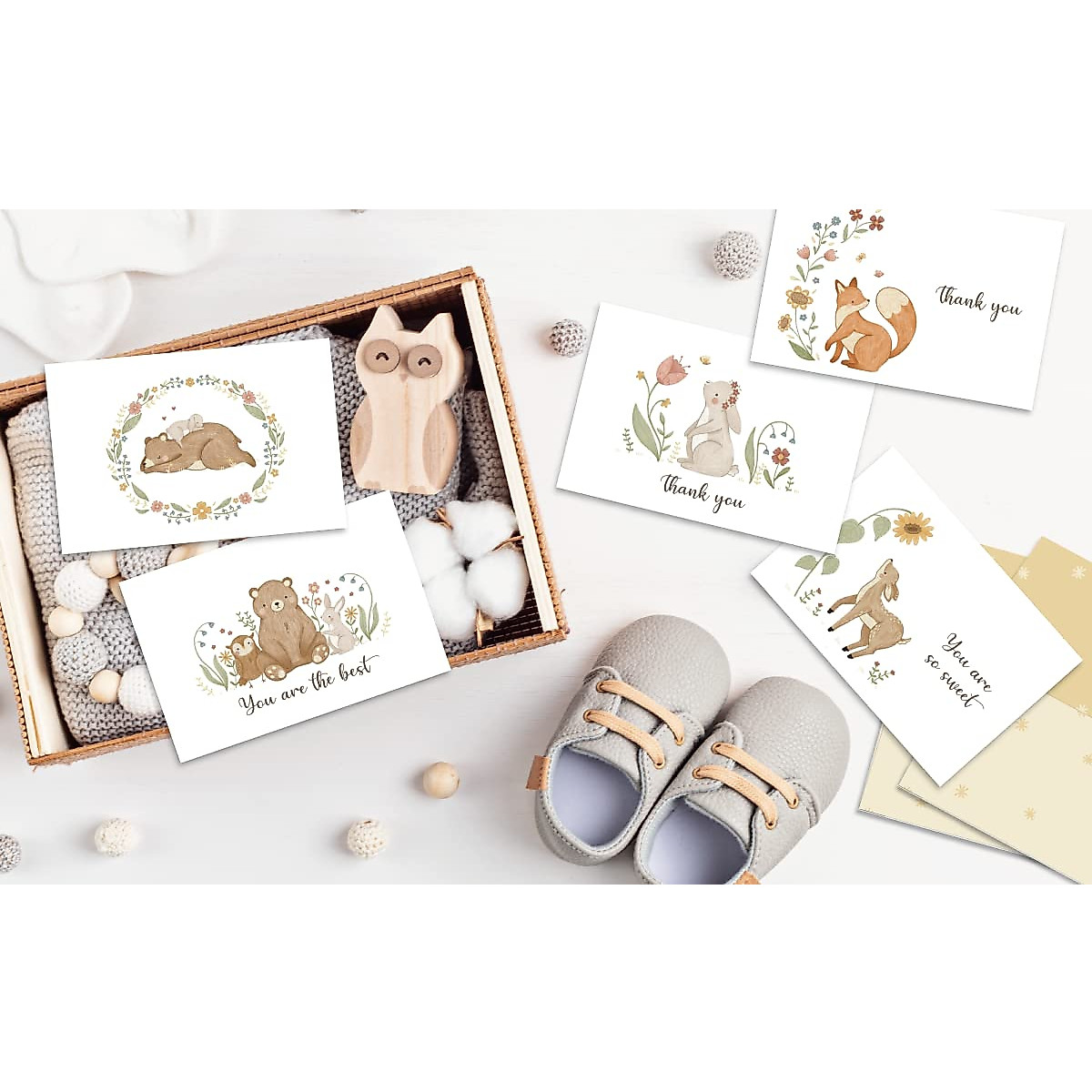 Gooji 4x6 Woodland Thank You Cards with Envelopes (Bulk 20-Pack) Matching Peel-and-Seal Envelopes Assorted Bulk, Watercolor Birthday Party, Baby Shower, Weddings, Greeting, Blank Notes Stationary