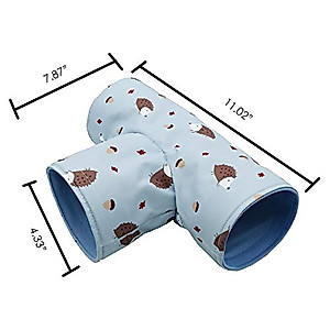 Handmade Small Animal 3-Way Hideout Tunnel Collapsible Pet Play Toy Tunnel Tube for Dwarf Rabbit Hamster Guinea Pig Chinchilla Sugar Glider Hedgehog (Blue)