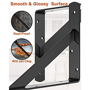 LuckIn 8-Pack Heavy Duty Shelf Bracket, 18 Inch Wall Shelf Brackets with 90 Degree Triangle, 250 LBS Max Load, Mounting Hardware Included, Black