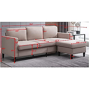 Urban Home Furniture Marcus 77" Mid Century Reversible Sectional with Storage Ottoman - Oatmeal