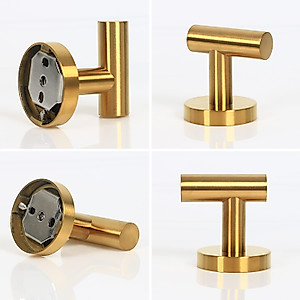 HouseAid Stainless Steel Towel Hooks for Bathroom Modern Heavy Duty Robe Hook Holder Wall Mounted Brushed Gold (3 Pack)