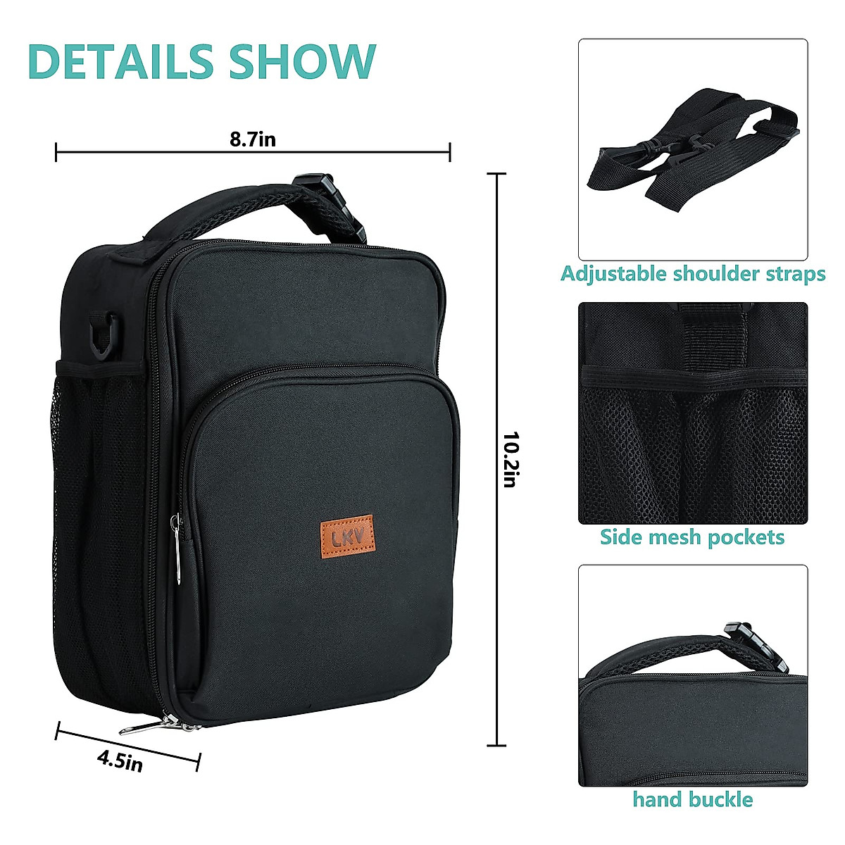 Lunch Bag for Men Women, Reusable Lunch Box for Office Work Lunch, Leakproof Cooler Tote Bag, Freezable Lunch Bag，Black