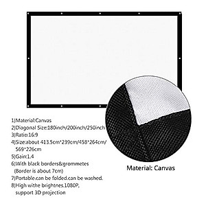 LIUZH 180/200/250/300 inch Projection Projector Screen 16:9 Fold Portable Screen Canvas Matt White for Home Film HD Wall Mounted (Size : 300 inch)
