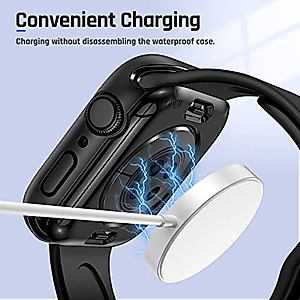 Goton 2 in 1 Waterproof Case for Apple Watch Series 8 & Series 7 45mm Screen Protector, 360 Protective Glass Face Cover Hard PC Bumper + Back Frame for iWatch 8/7 Accessories 45 mm, Black