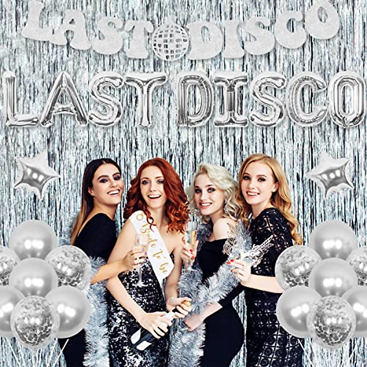 Last Disco Bachelorette Party Decorations Silver Last Disco Banner, Disco Ball Ring Balloons, Bride To Be Sash, Foil Fringe Curtain for Bridal Shower Retro 70s Bach Dance Music Festival Party Supplies