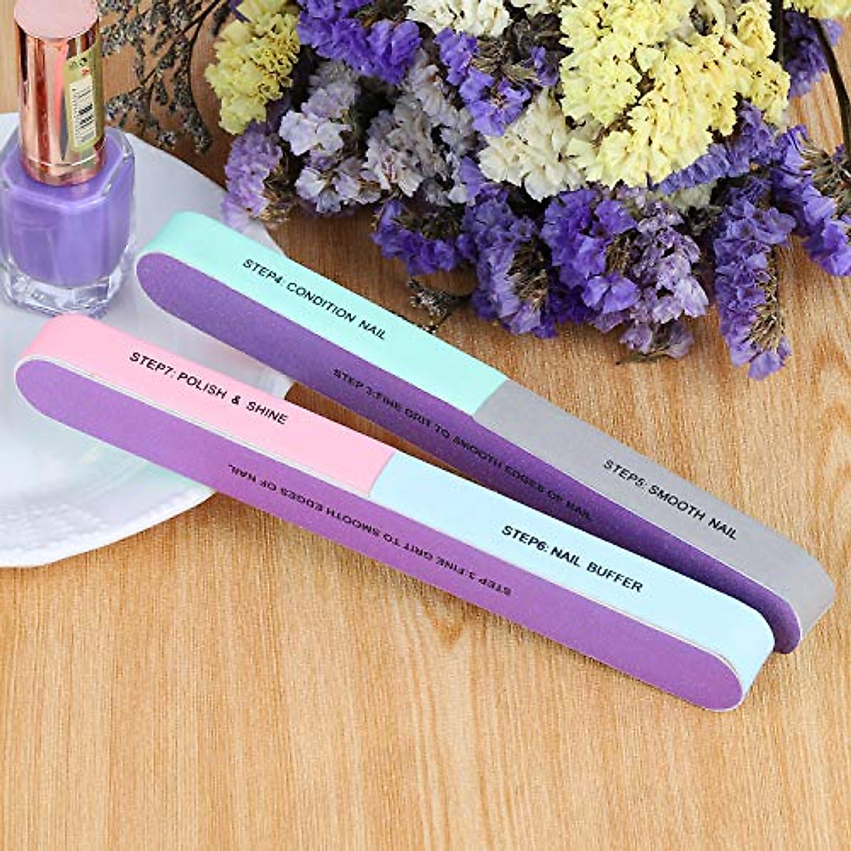 12 Pieces 7 Way Nail File and Buffer Block Professional Nail Buffering Files 7 Steps Washable Emery Boards for Acrylic Nails
