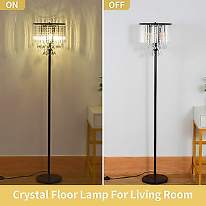 Beaysyty Floor Lamp - Modern Standing Lamp with Foot Pedal,Crystal Stand Up Lights for Living Room, Bedroom, Office, Contemporary LED Black Tall Pole Light Indoor - 3 Lights