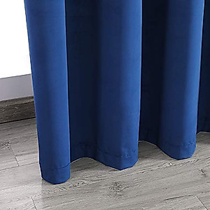 WdFour Super Soft Luxury Velvet Curtains with 2 Free Pillow Covers, Energy Efficient Grommet Curtain Window Drapes for Living Room, 38W x 96L, 2 Panels, Navy Blue