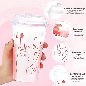 Vesici 48 Sets Bachelorette Party Cups 16 oz Bachelorette Party Decorations Rose Gold Ring Finger Reusable Cups Plastic Cups with 48 Lids 100 Straws for Bridal Shower Bridesmaid Party Gifts