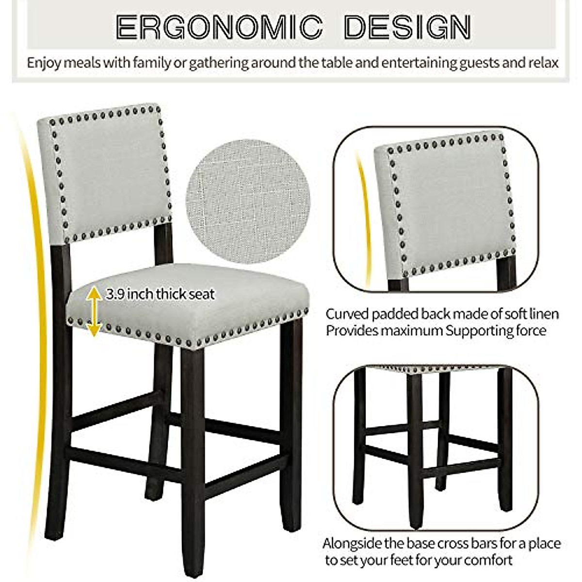 WOZNLA 6-Piece Counter Height Dining Set - Kitchen DiningTable Set with Shelf, 4 Chairs, and Bench - Versatile Dining Room and Kitchen Furniture