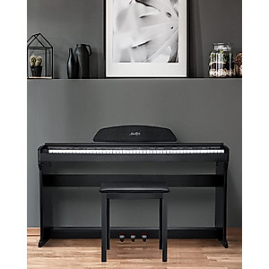 Moukey MDP-350 88-Key Semi Weighted Piano Action Digital Beginner Keyboard with Furniture Stand & Piano Stool, Triple Pedals, Power Supply, Black