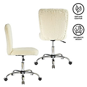 Urban Lifestyle Mongolian Faux Fur Task Chair, Adjustable, 28D x 19W x 34H in For Office, Ivory