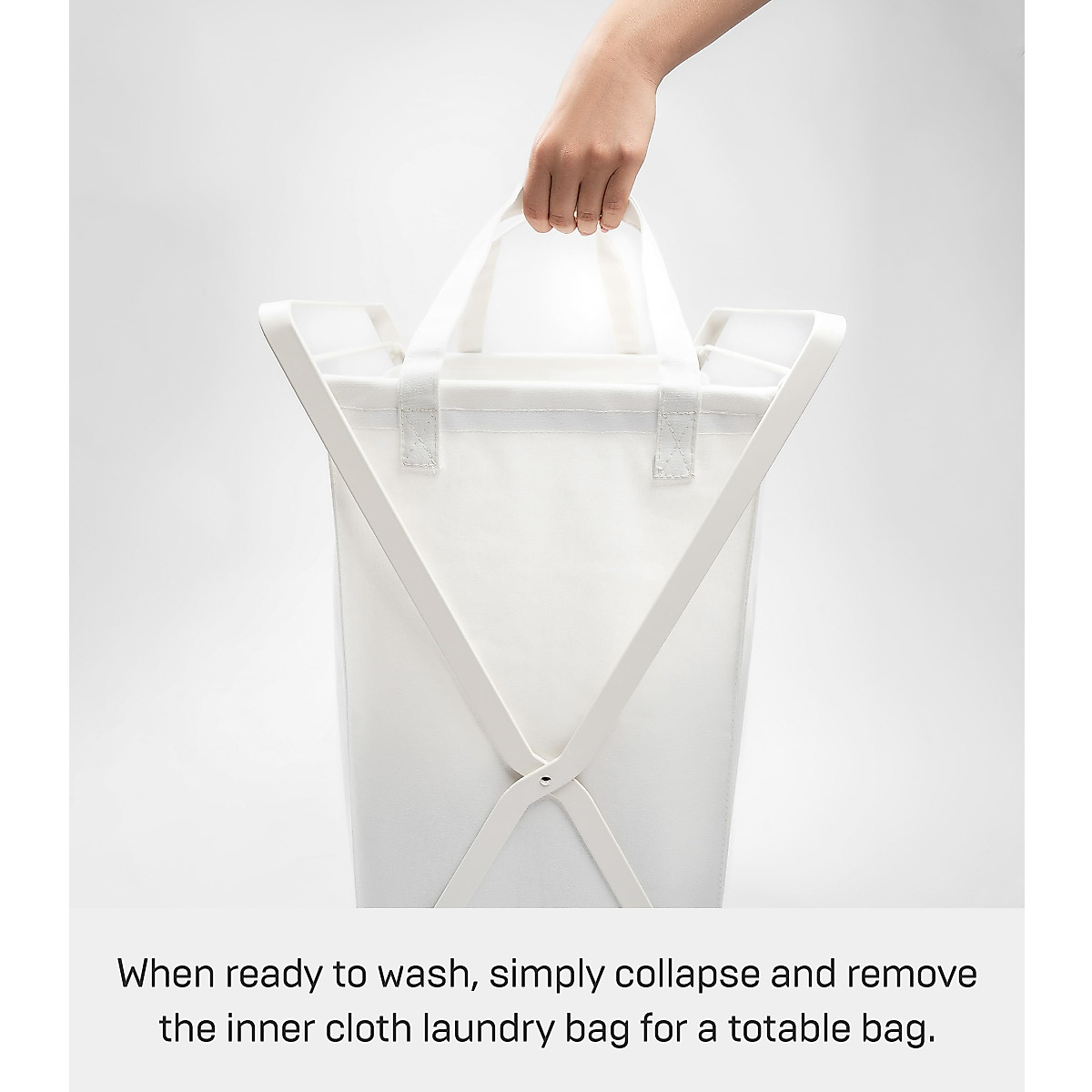 Yamazaki Home Laundry Hamper Clothes Basket Liner | Steel + Cotton, Medium, White