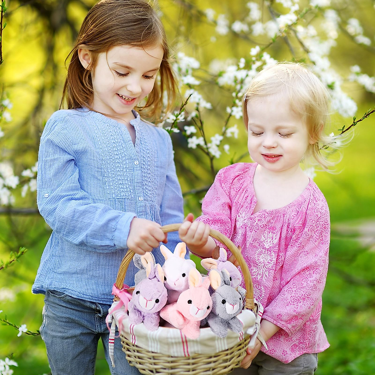 Sratte 16 Pcs Easter Bunny Stuffed Animal Bulk 4.7 Inch Small Plush Rabbit Keychains Detachable Bunny Party Favors Plushies for Birthday Baby Shower Easter Basket Stuffers Decorations