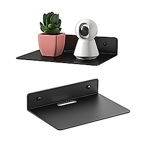 XZJMY Floating Shelves Black Set of 2,Metal Wall Shelf,8" Display Shelves for Wall Storage,Easily Expand Wall Space - Aluminum Floating Shelf for Security Cameras, Baby Monitors, Speakers (2, Black)