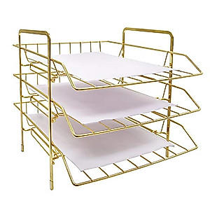 LUCYCAZ Letter Tray Desk Organizers - File Organizer for Desk, 3 Tier Gold Paper Organizer for Desk Letter Tray Organizer for Home Office and School