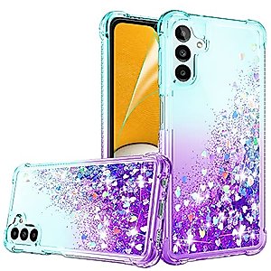 Galaxy A13 5G Case, Gradient Liquid Glitter, TPU Protective Cover with HD Screen Protector - Teal/Purple