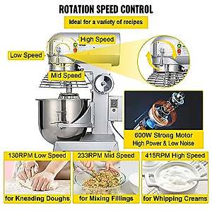 Happybuy 15Qt Commercial Food Mixer with Timing Function， Commercial Mixer 500W Stainless Steel Bowl Heavy Duty Electric Food Mixer Commercial with 3 Speeds Adjustable, Perfect for Bakery Pizzeria
