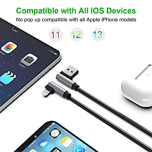 Right Angle 1.8M/6Ft iPhone 90 Degree USB Coiled Lightning Charging Cable for CarPlay,Apple Fast Charging+Sync Data Spring Retractable Charger Cord Adapter for iOS/iPhone 13/12/11/SE/Xs/Xr/8/7/6/iPad