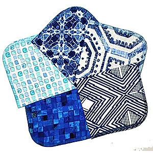 1 Ply Blue Moroccan Tiles Flannel Washable Kids Lunchbox Napkins 12x12 inches 5 Pack - Little Wipes (R) Flannel