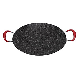 Aqur2020 Korean BBQ Grill Pan, Medical Stone 6 Layer Coating Round Griddle Pan with Anti Scalding Handle for Gas Ceramic Stove (38cm)