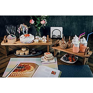 SPEShh Acacia Wooden Serving Board on Stand – Raised Wood Serving Trays Platter – Elegant Home Kitchen Countertop Organizer Shelf & Large Charcuterie Tray for Cheese Party Food 21.5 X 6 x 8.7 inches