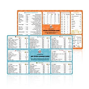 Air Fryer Cooking Time Chart + Kitchen Conversion Chart, Magnetic Sticker, Quick Reference Guide, Conversion Chart for weights, Measures, Temperatures and Volume, Must-Have Air Fryer Accessories
