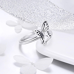 925 Sterling Silver Dainty Butterfly Expandable Open Cuff Rings Statement Ring Engagement Rings Adjustable Animal Promise Band Ring for Women