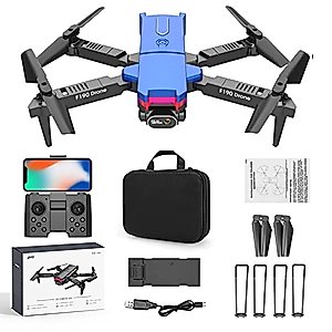 Mini Drone with Dual 4K HD FPV Camera Remote Control Toys Gifts For Kids Adults with Altitude Hold Mode Function, Headless Mode One Key Start, Trajectory Flight, 3-Level Flight Speed (Blue)