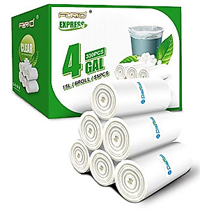 Clear Small Trash Bags - 4 Gallon Garbage Bags FORID Wastebasket Bin Liners 330 Count Plastic Trash Bags for Bathroom Bedroom Office Trash Can 15 Liters